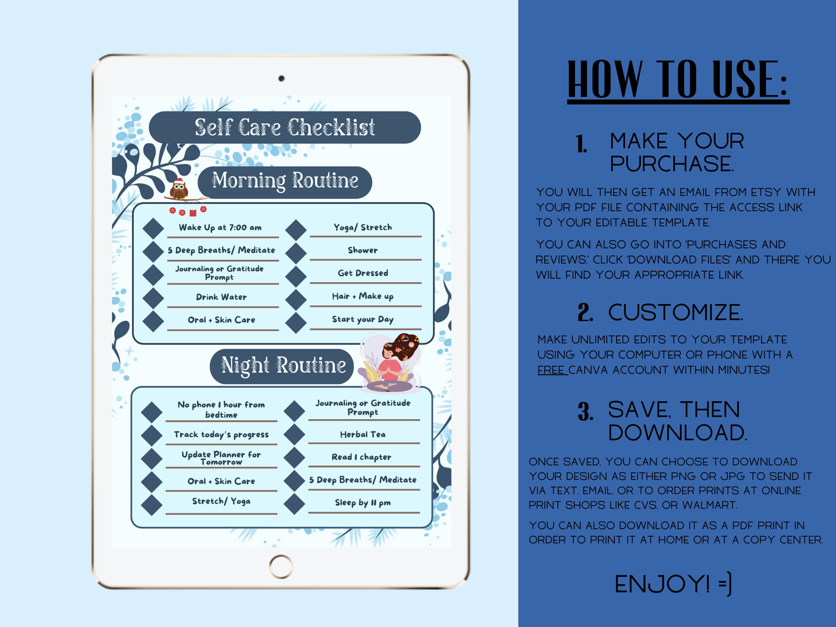 Editable Self Care Checklist Winter Themed self Improvement - Etsy