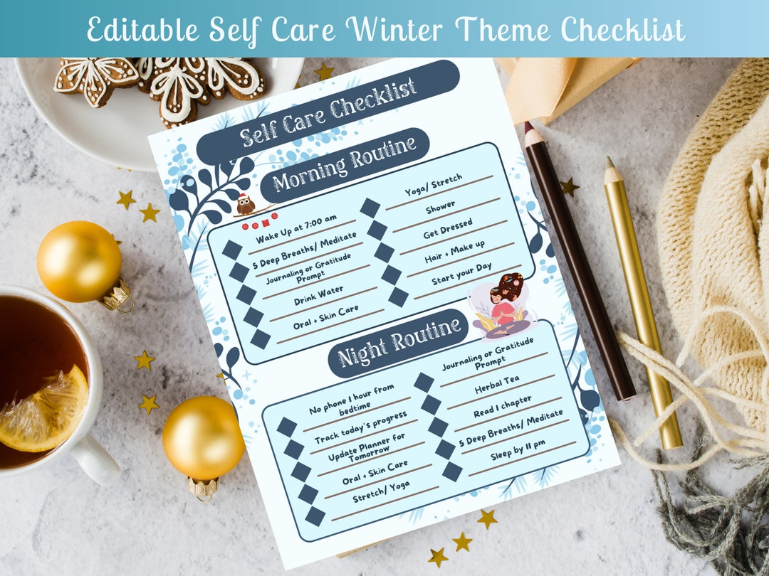 Editable Self Care Checklist Winter Themed |self Improvement Planner and Self Care Tracker ...