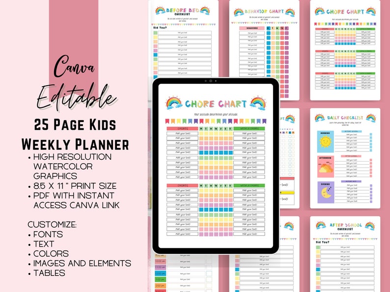 Editable Weekly Planner for Kids Daily Planner and Behavior - Etsy