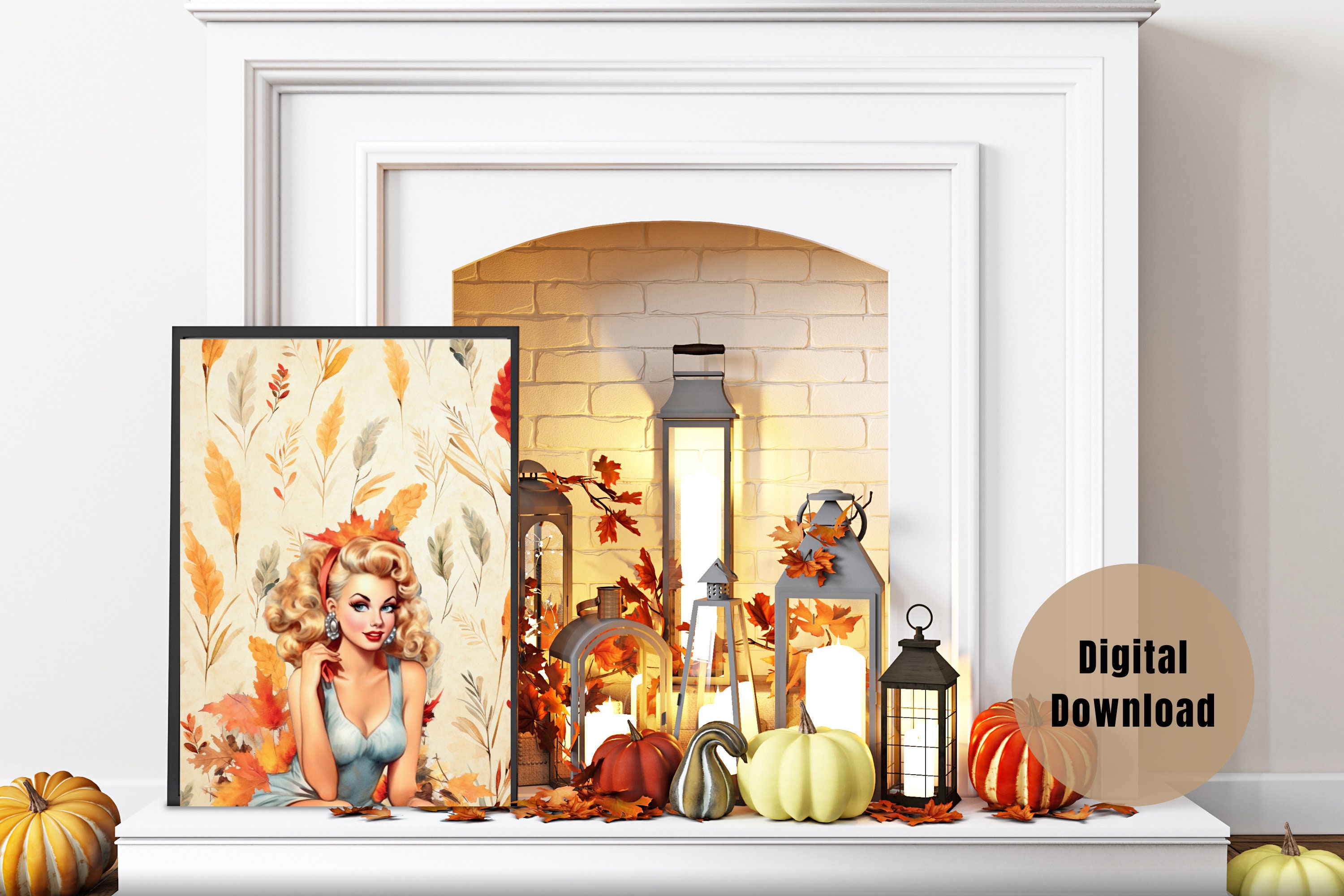 Vintage Thanksgiving Pin up Girl Wall Art | Perfect for Handmade Junk ...