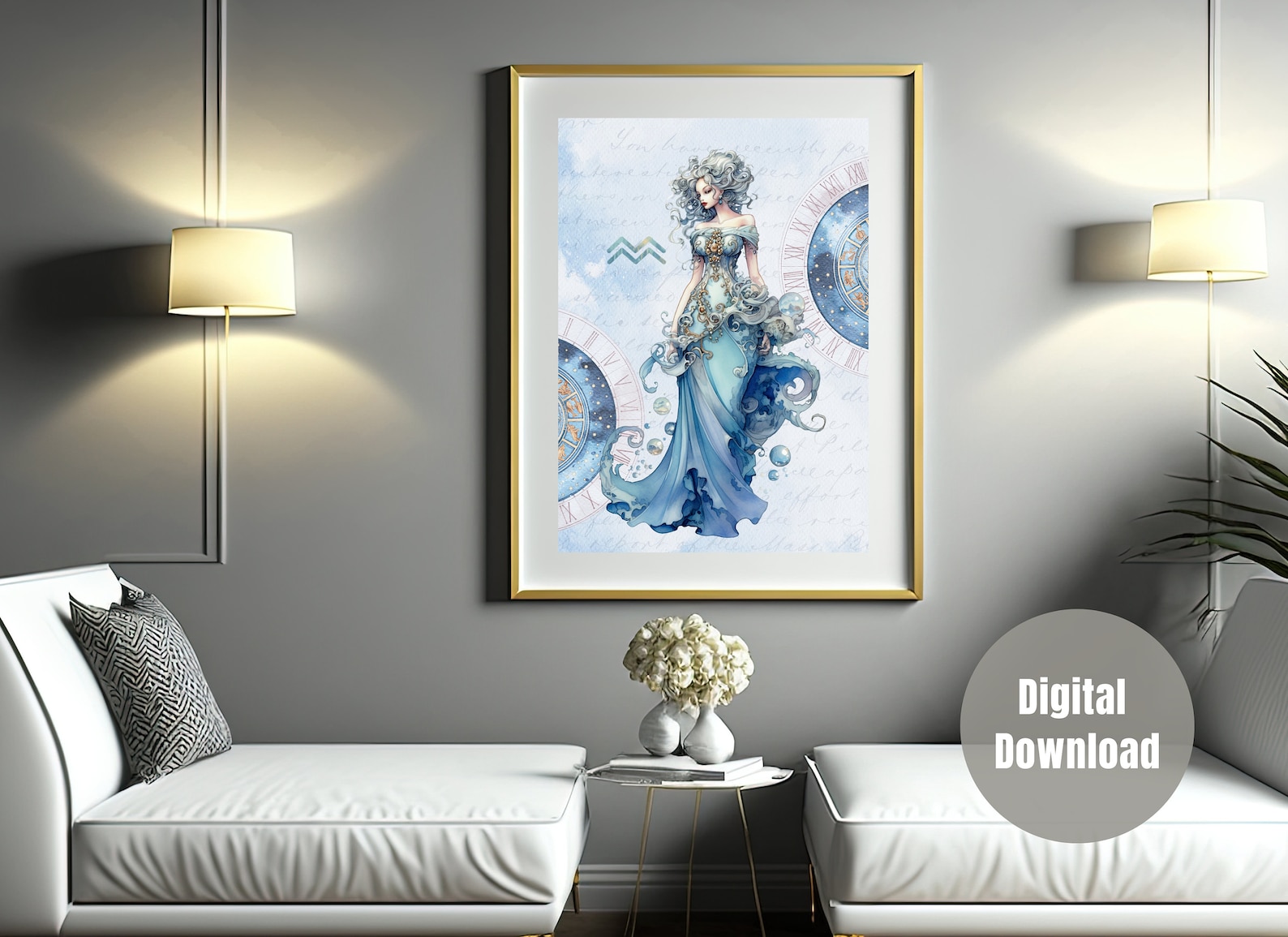 Aquarius Zodiac Goddess Celestial Poster aquarius Framed Art and Zodiac ...
