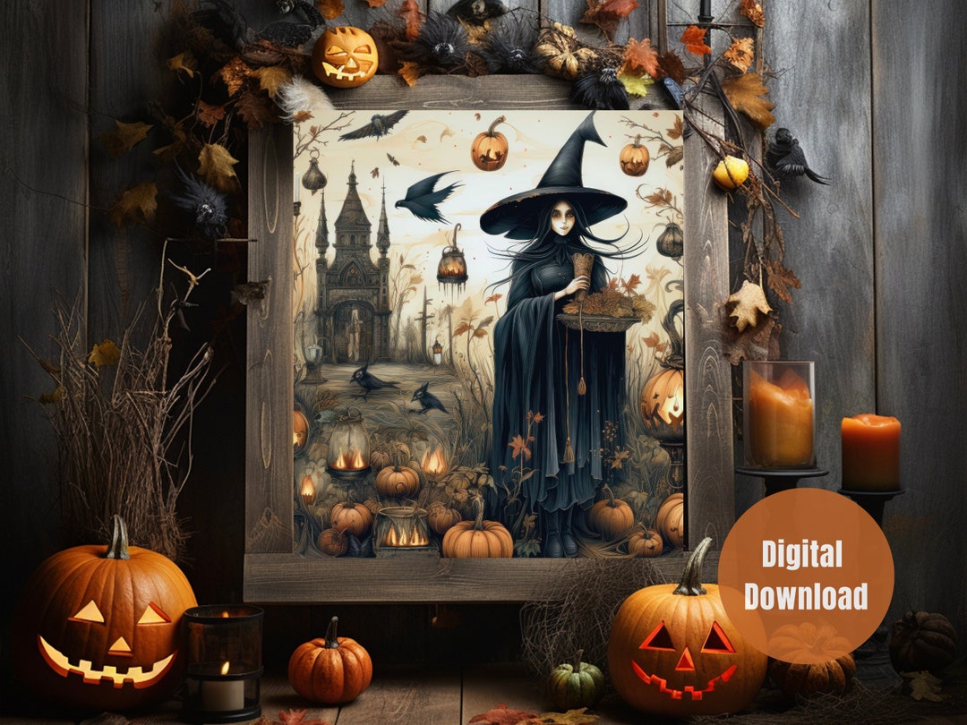 Vintage Halloween Poster Wall Art | the Witch Beckons Scary Digital ...