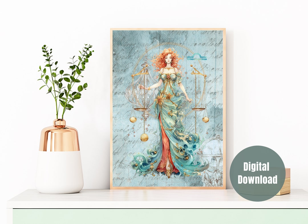 Libra Zodiac Goddess Celestial Wall Art | Zodiac Portrait Perfect Libra ...