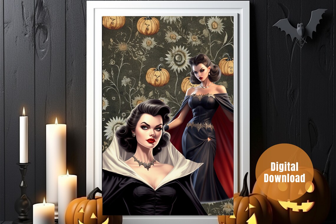 Vintage Halloween Vampiress Pin up Poster | Perfect Gift for Halloween ...