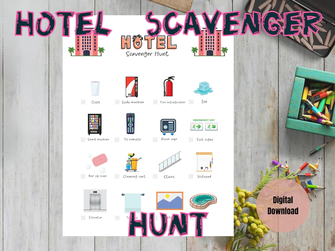 Hotel Scavenger Hunt Printable Game for Kids Travel Treasure Hunt ...