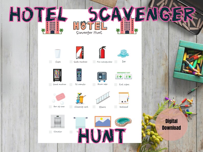 Hotel Scavenger Hunt Printable Game for Kids Travel Treasure Hunt ...