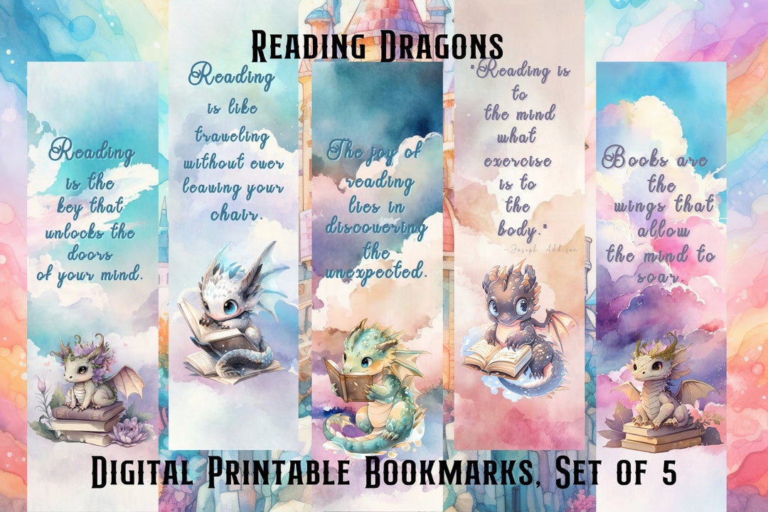 Dragon Printable Bookmark | Digital Bookmark | Bookworm Gift ...