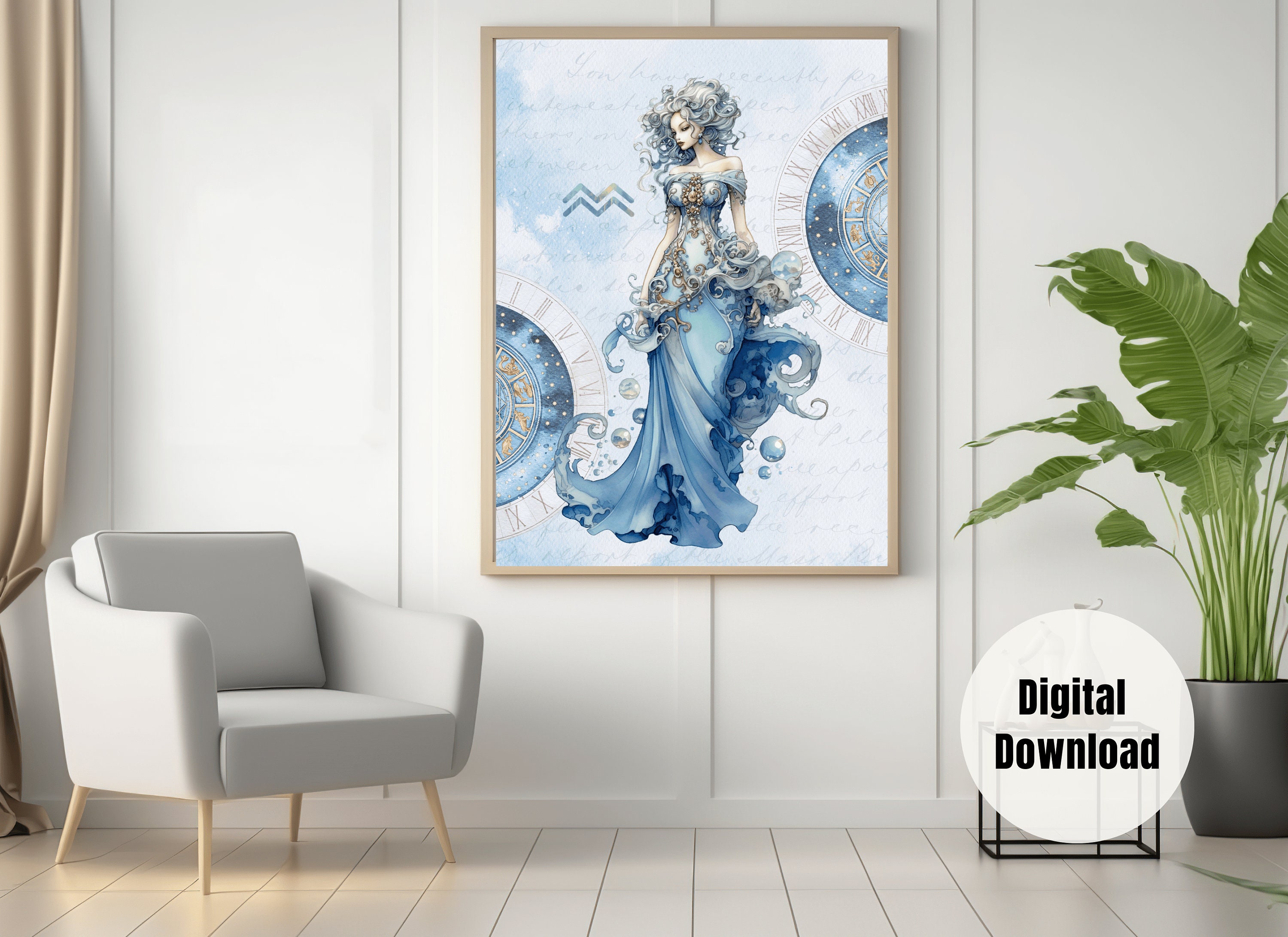 Aquarius Zodiac Goddess Celestial Poster aquarius Framed Art and Zodiac ...