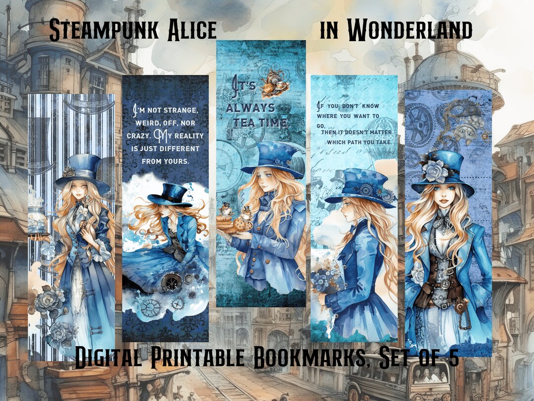 Steampunk Anime Alice in Wonderland Bookmark, Digital Bookmark ...