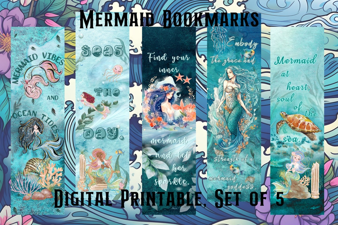 Mermaid Bookmark, Digital Bookmark, Bookworm Gift, Bibliophile Gift ...