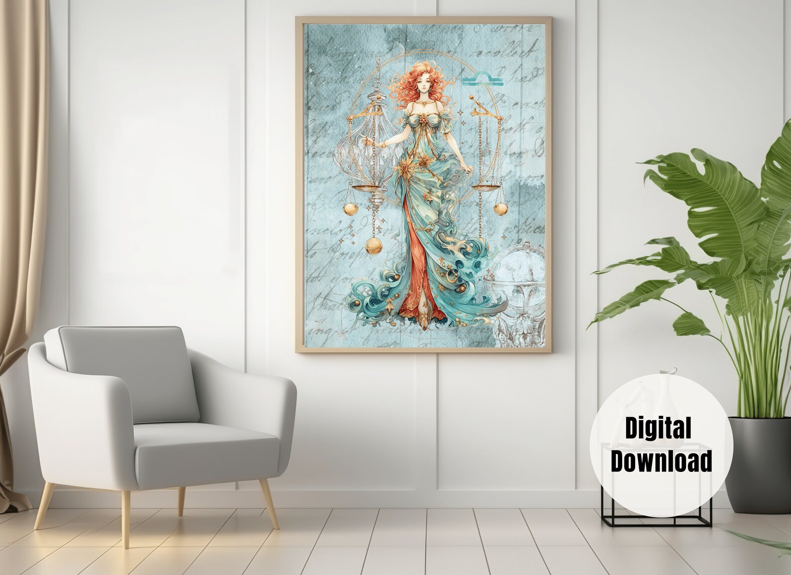 Libra Zodiac Goddess Celestial Wall Art | Zodiac Portrait Perfect Libra ...