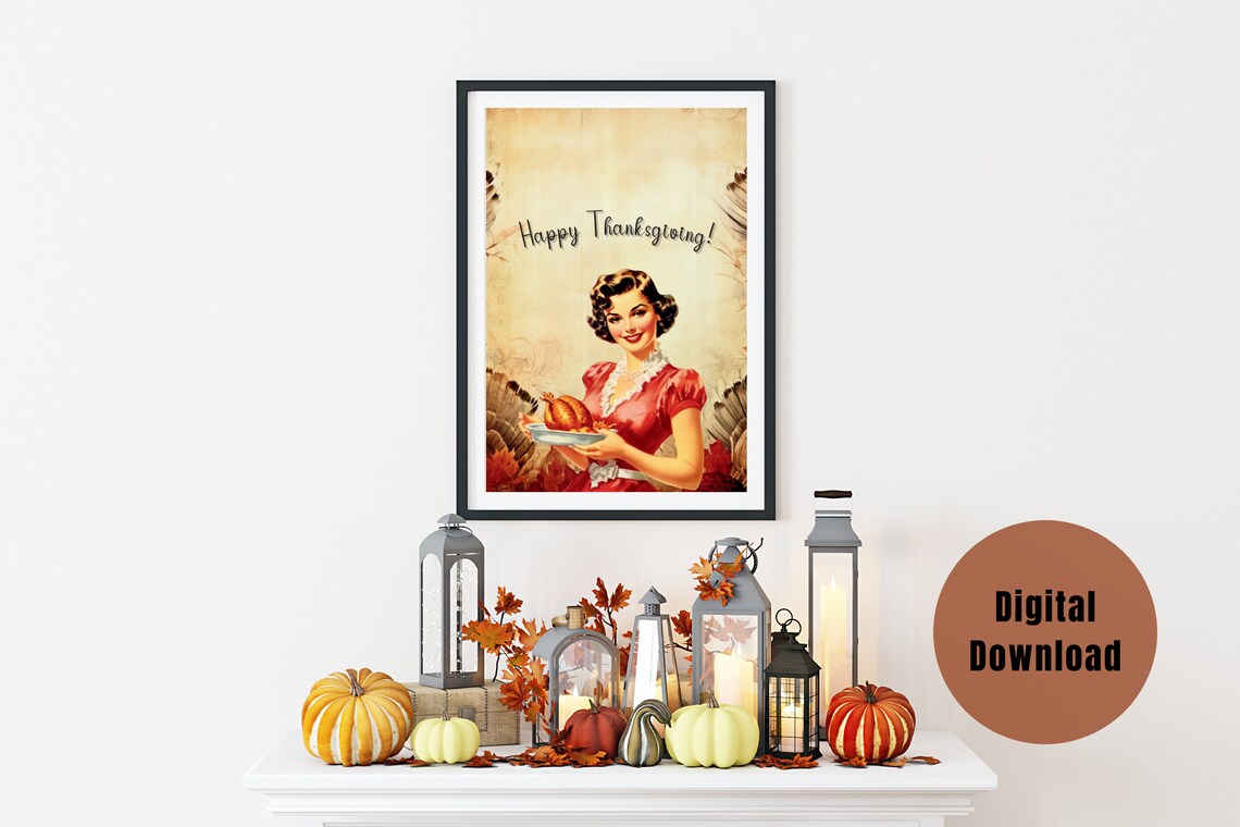 Vintage Thanksgiving Pin up Girl Wall Art Perfect for - Etsy