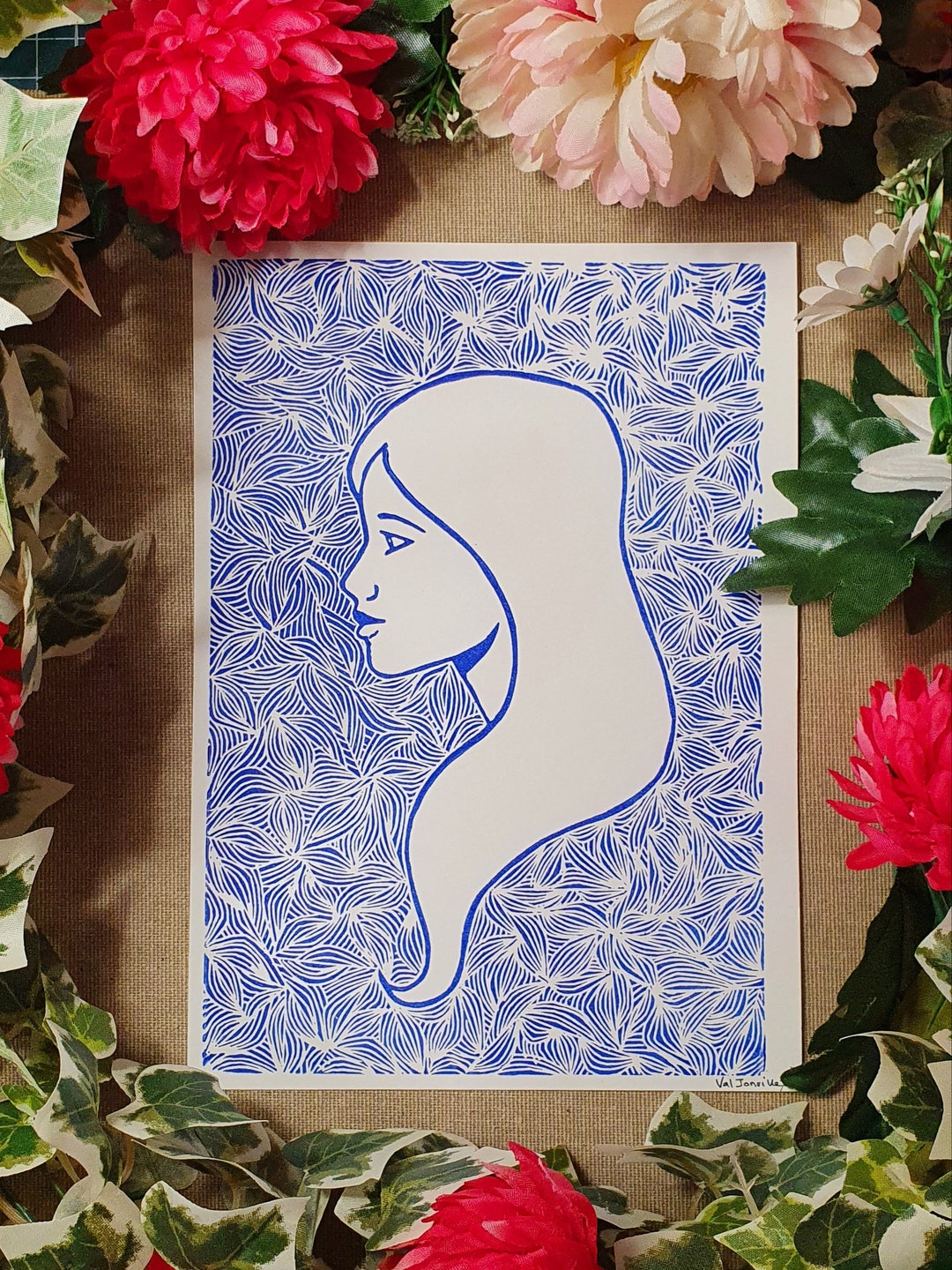 Blue Portrait, Handmade Linocut Print - Etsy