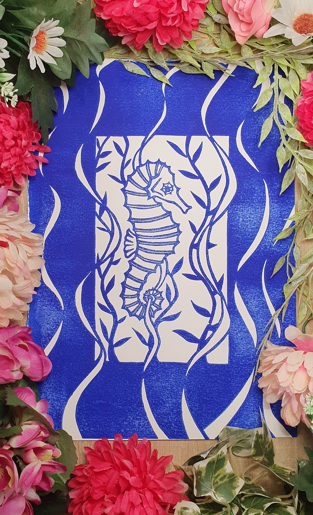 Seahorse, Handmade Linocut Print - Etsy