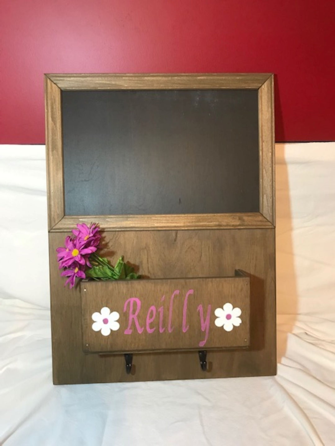 Wooden Chalkboard Organizer With Hooks - Etsy