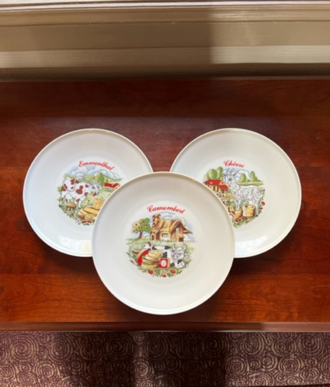 Set of 3 French Vintage Cheese Plates – Camembert, Emmental & Chèvre ...