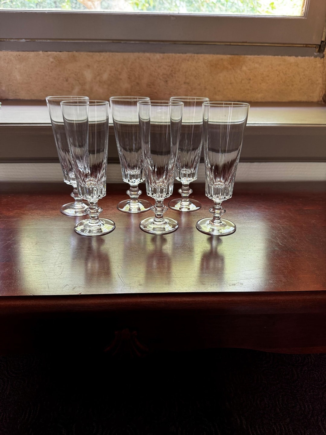 Set of 6 French Vintage Bayez Crystal Glasses – Elegant Faceted Design ...