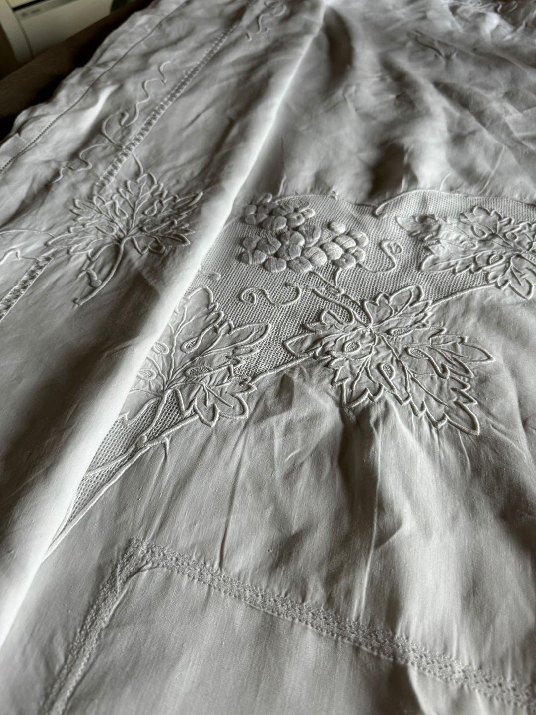 French Vintage Embroidered Linen Tablecloth - Etsy
