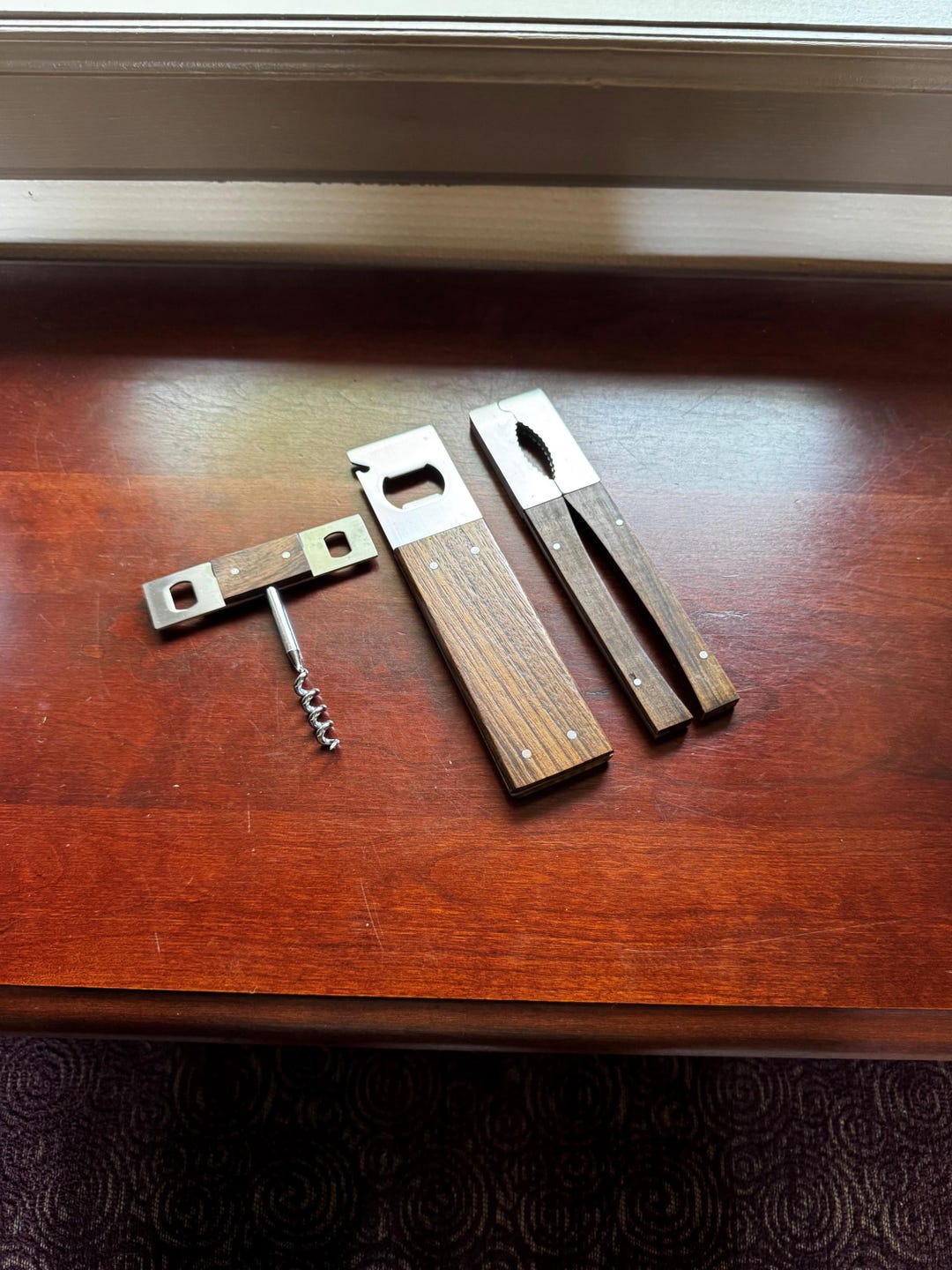French Vintage Wooden Handle Bar Tool Set – Bottle Opener, Corkscrew ...