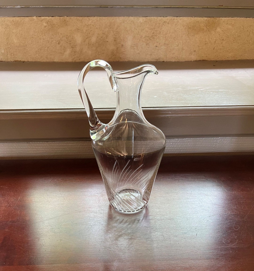 French Vintage Etched Glass Pitcher – Elegant & Versatile - Etsy