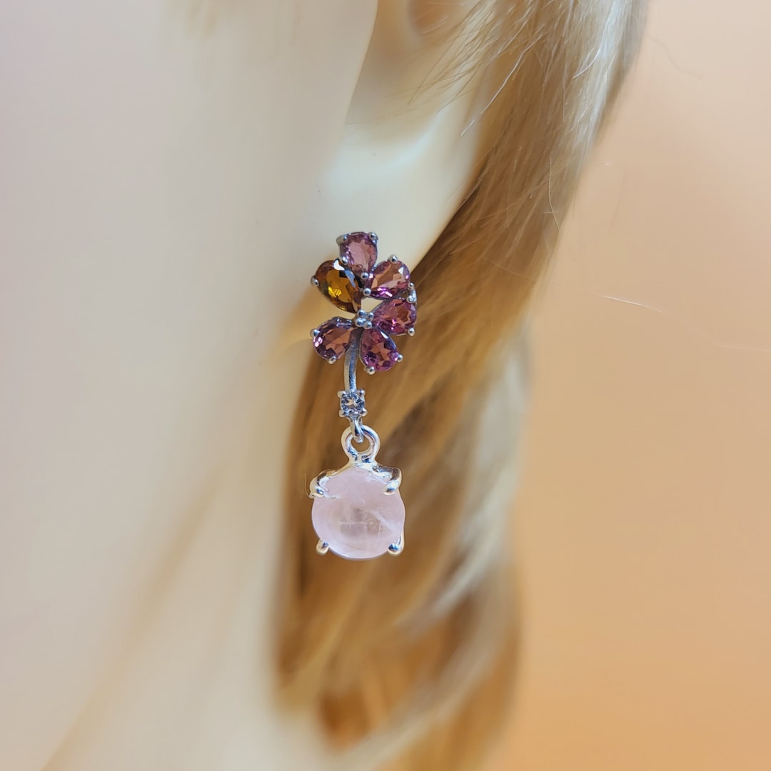 Tourmaline Morganite Stud-drops, Cognac & Pink Tourmaline, Italian ...