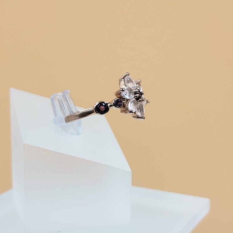 Anillo de granate y cuarzo rosa, plata de ley en oro rosa, talla 0 1/2 ...