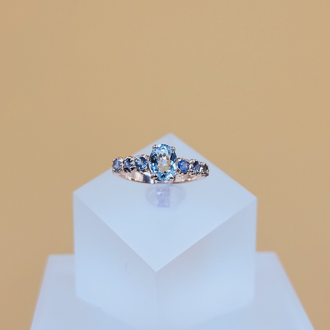 Sapphire Aquamarine Ring, Size K Ring, Natural Precious Gemstones ...