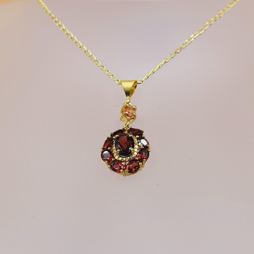 Sapphire Garnet Necklace, Natural Precious Orange Sapphires, Red ...