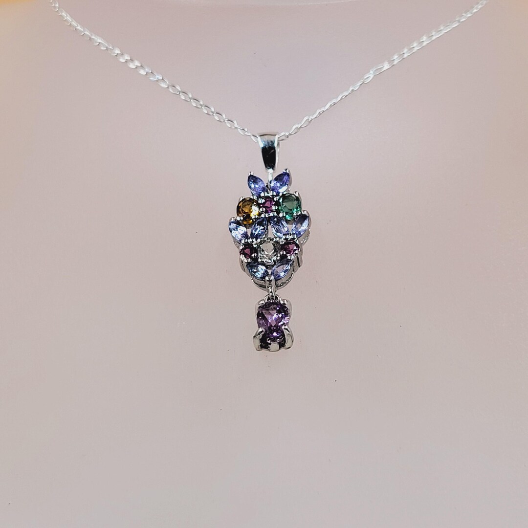 Tanzanite Amethyst Necklace, Pink Honey & Green Tourmaline, Rhodolite ...