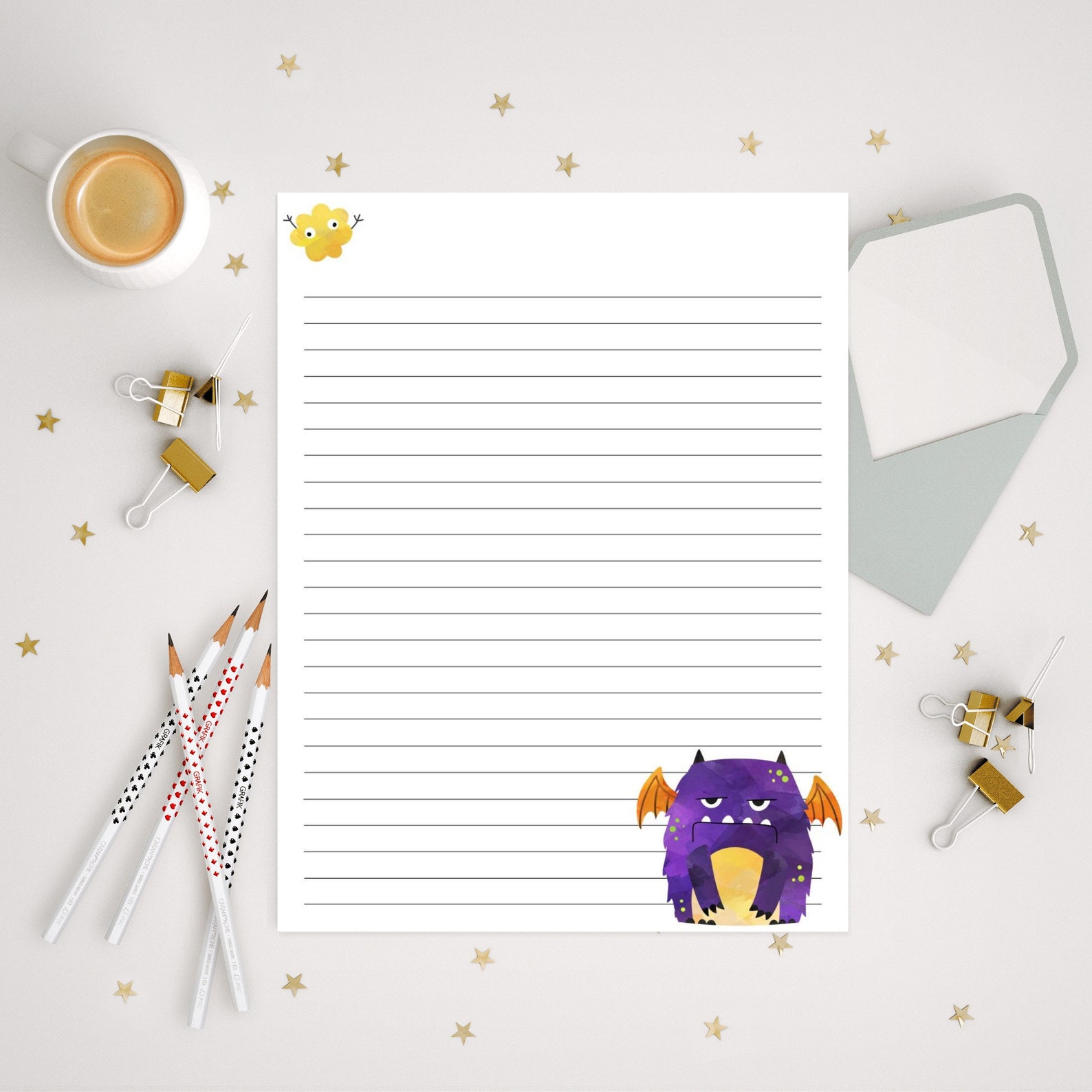 Set of 10 boy fancy letter writing paper. Kawaii Halloween | Etsy