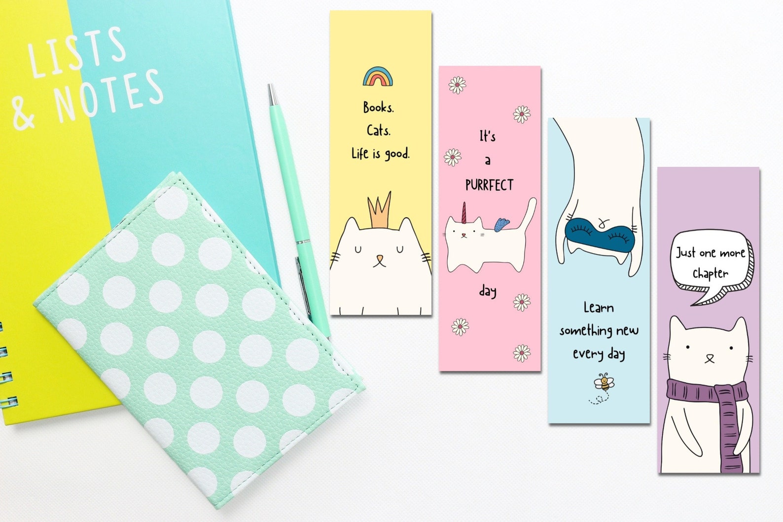 Cute cat bookmark kids. Colorful cat quotes bookmark. Pastel | Etsy