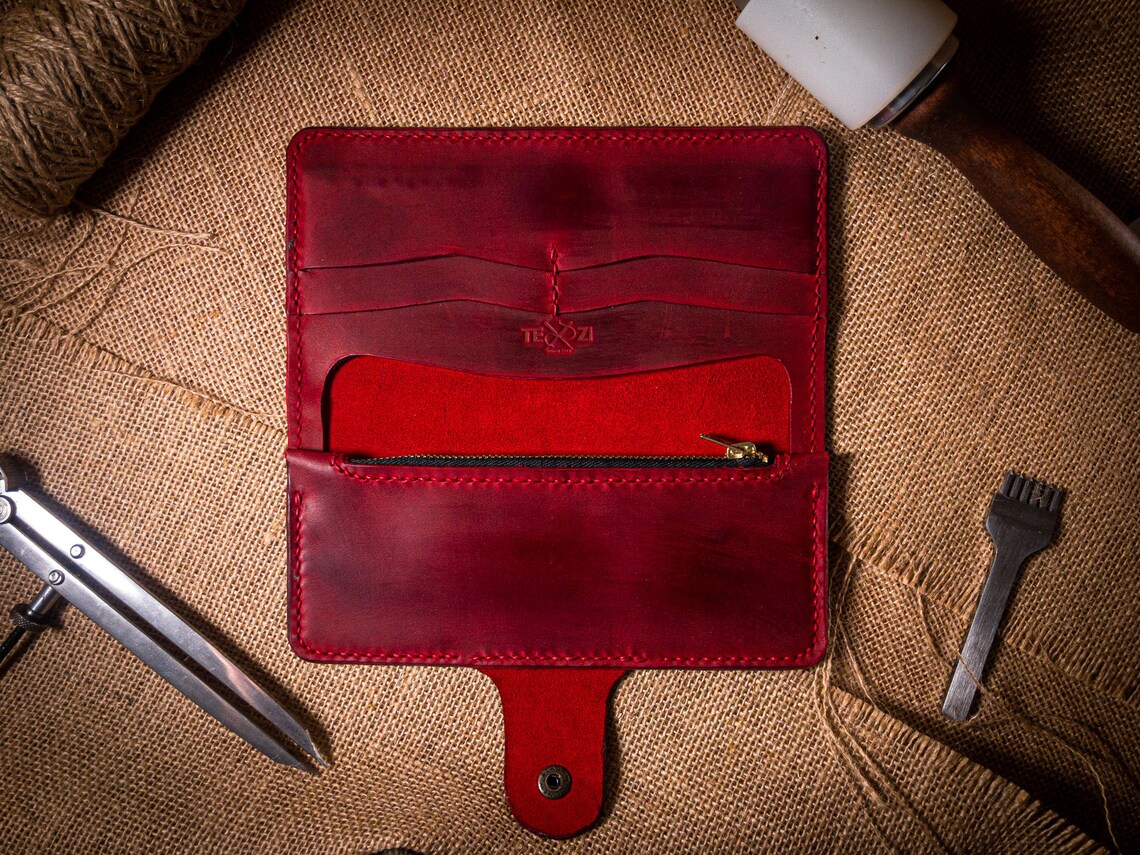 Red Leather Women Wallet, Minimalist Wallet, Leather Wallet Woman ...
