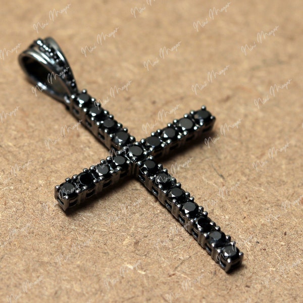 Mens Cross Black Diamond Necklace - Etsy