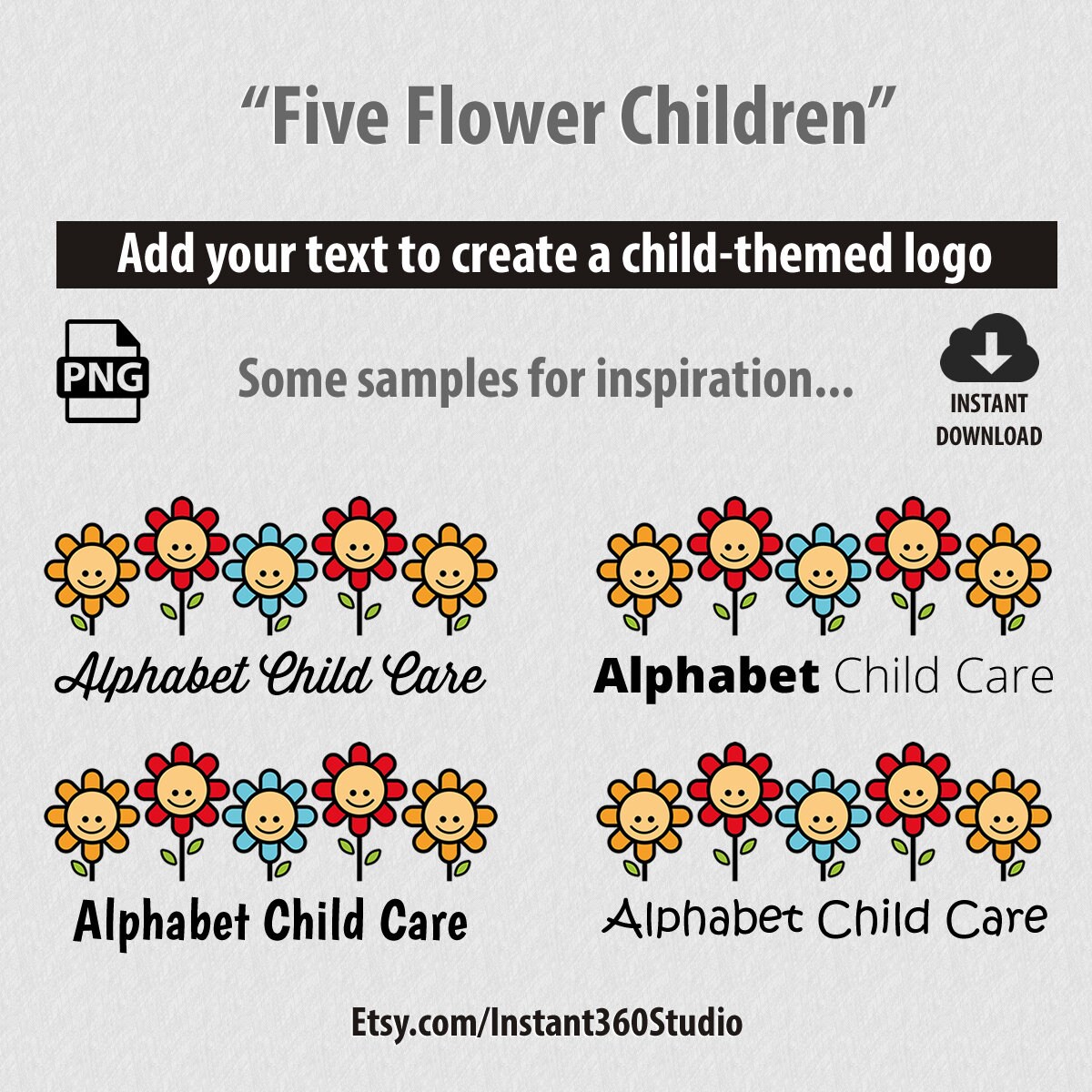 Five Flower Children / Child Care / Daycare Clip Art / Logo Templates ...