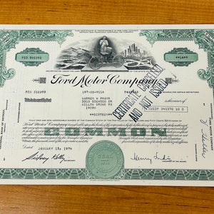 Ford Motor Company Authentic Stock Certificate, Vignette Early Car ...