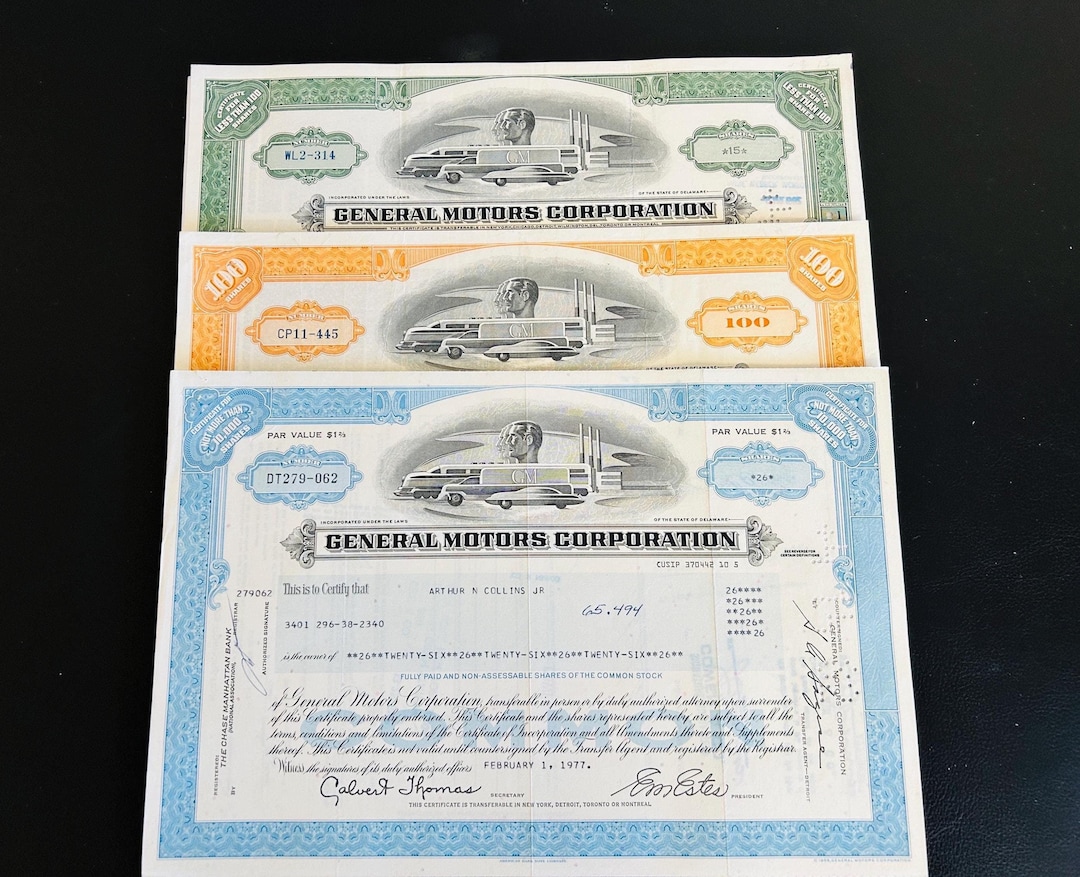 General Motors Stock Certificates, Authentic GM, Iconic US Company, 3 ...