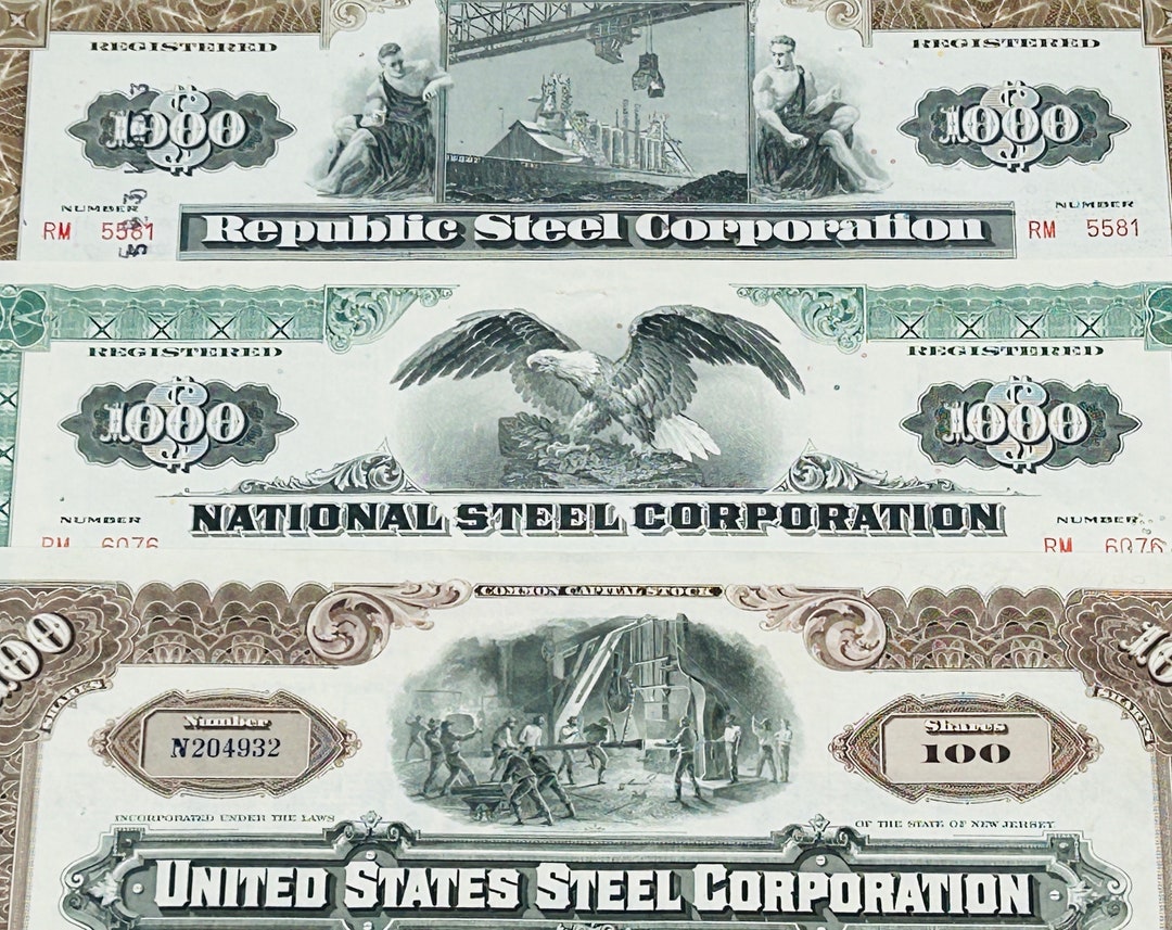 Steel Stock Certificates, Gift Pack, Set of 3 Authentic Stock ...