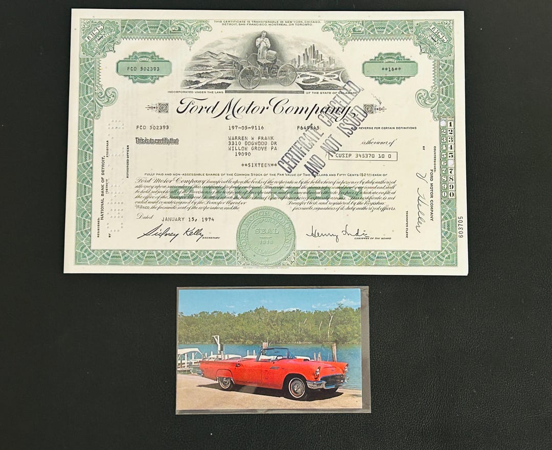 Ford Motor Company Authentic Stock Certificate, Vignette Early Car ...