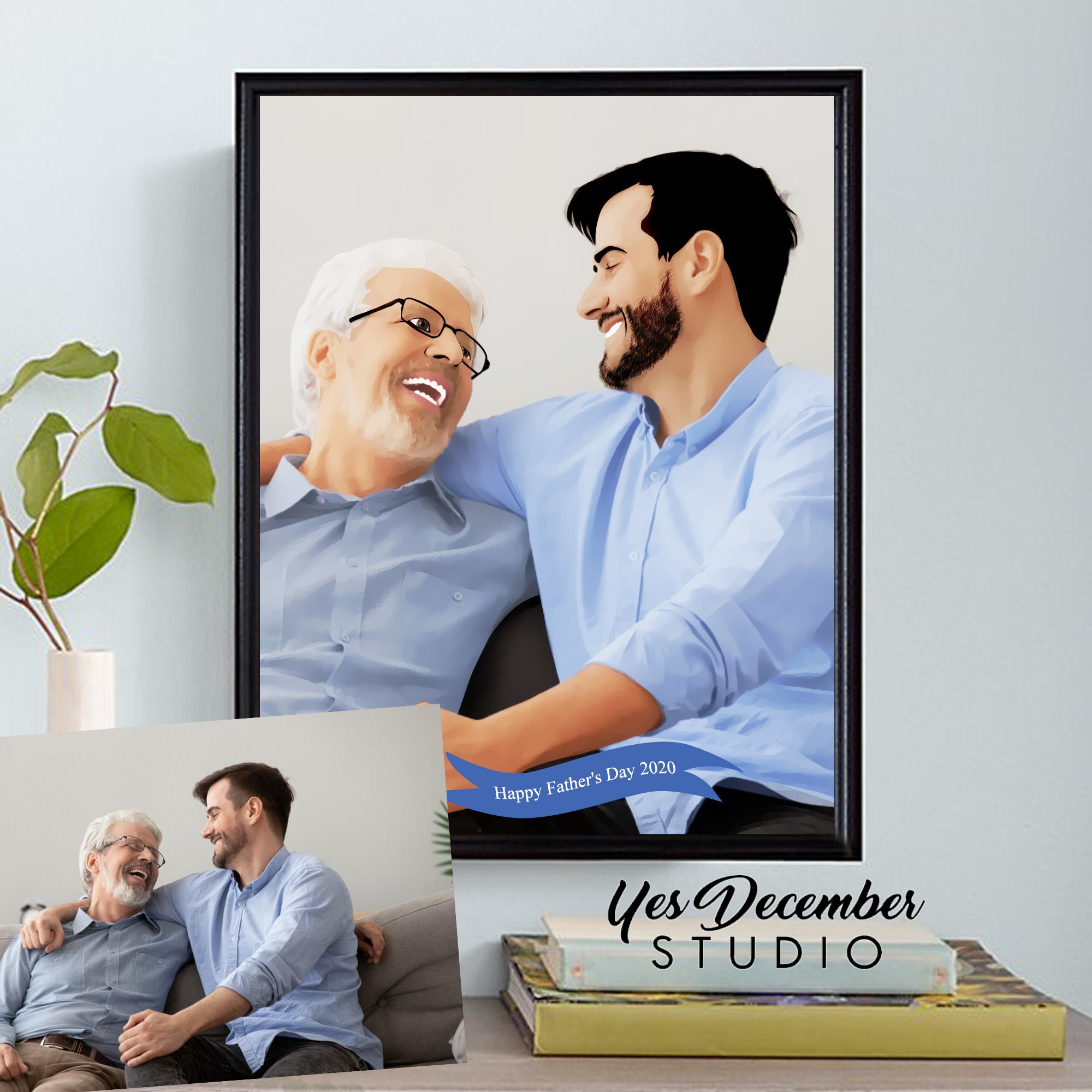 Custom Father's Day Portrait Illustration Print | Etsy