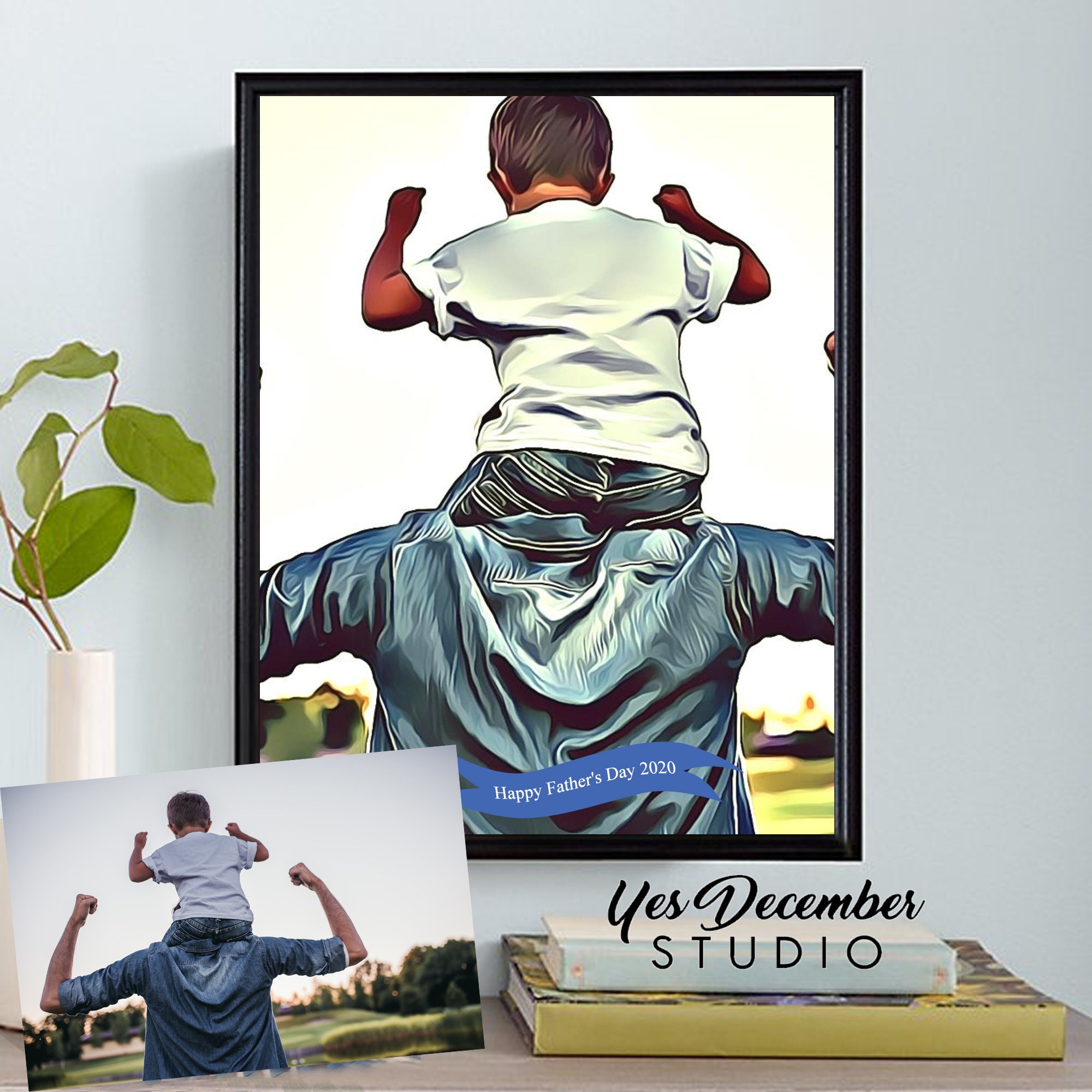 Custom Father's Day Portrait Illustration Print | Etsy