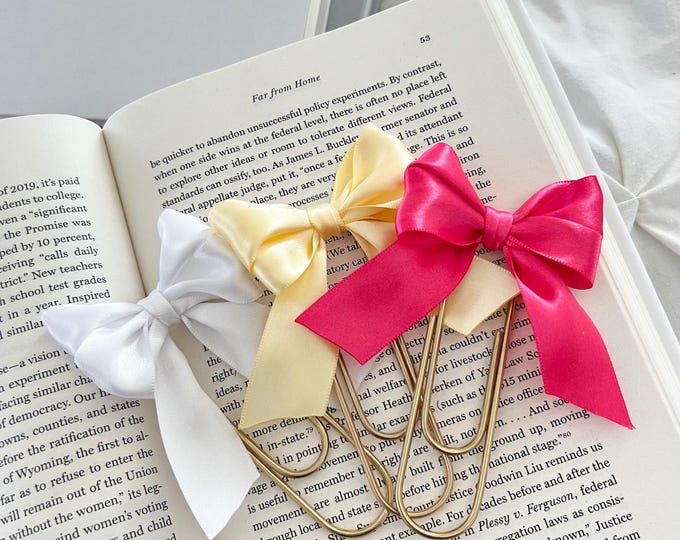 Satin Ribbon Bow Bookmark and Paperclip| Gifts for Book Lovers| Trendy ...