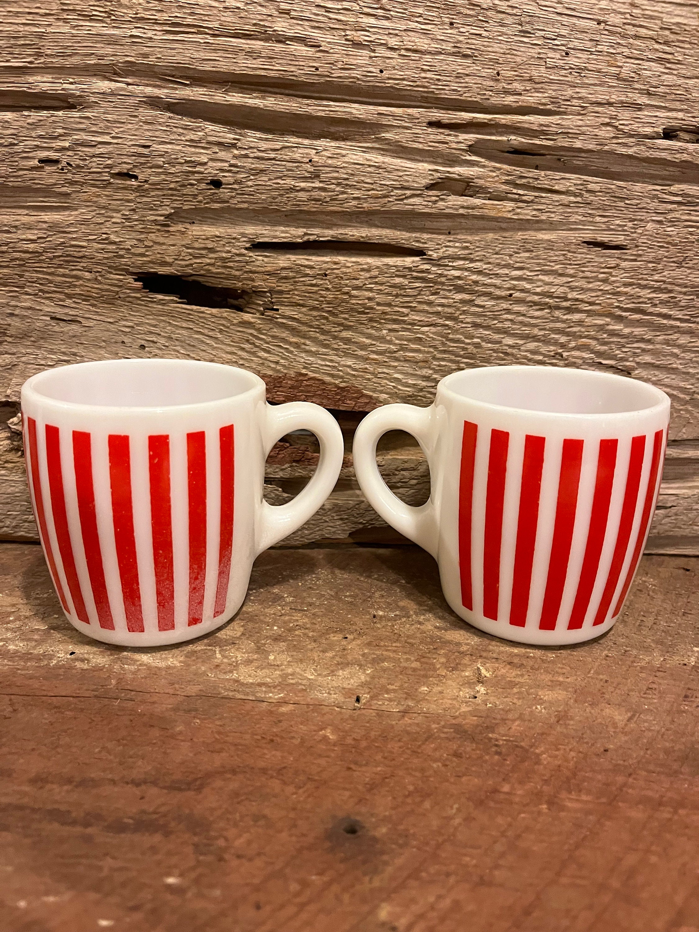 Vintage Coffee Cups, Hazel Atlas Coffee Cups, Red & White Stripe Cups ...