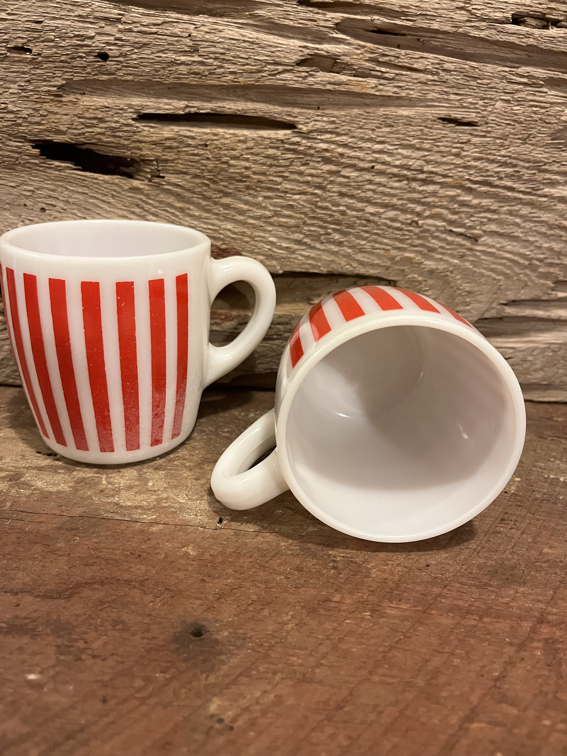 Vintage Coffee Cups, Hazel Atlas Coffee Cups, Red & White Stripe Cups ...