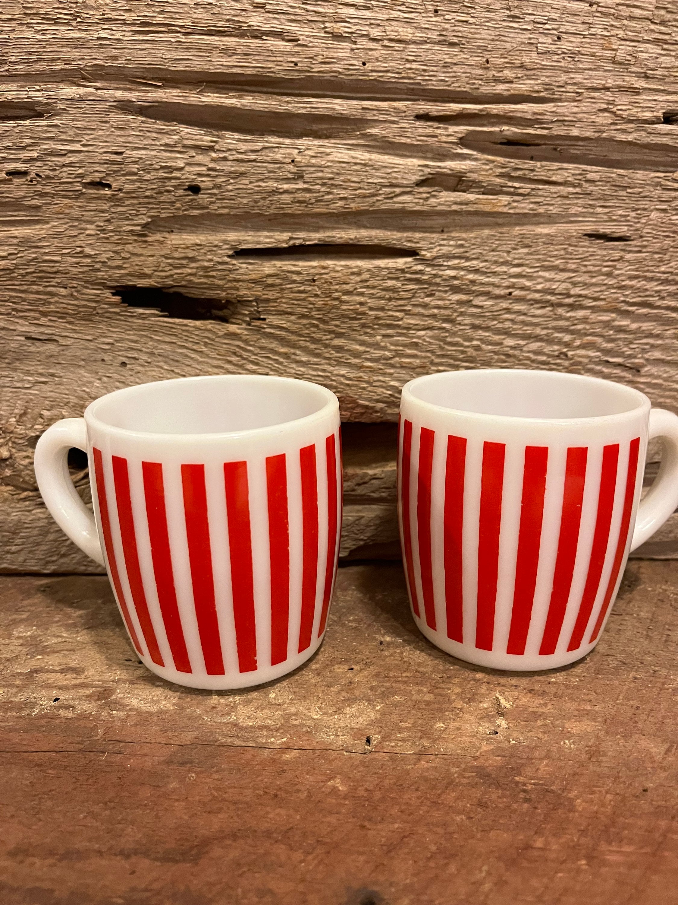 Vintage Coffee Cups, Hazel Atlas Coffee Cups, Red & White Stripe Cups ...