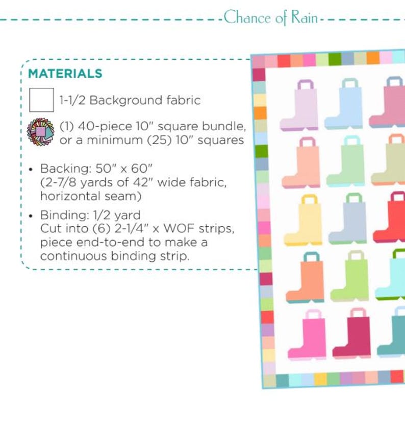 Chance of Rain Rainboots Pieced Quilt Pattern PDF - Layer Cake Friendly ...