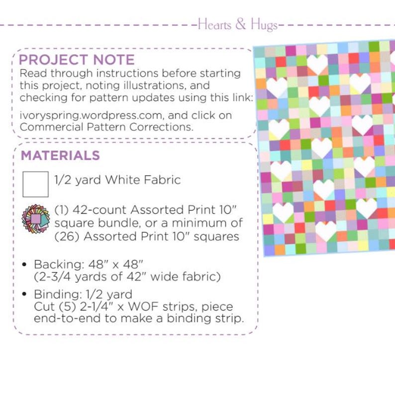 Layer Cake/10" Square Friendly Hearts & Hugs Pieced Quilt Pattern PDF ...