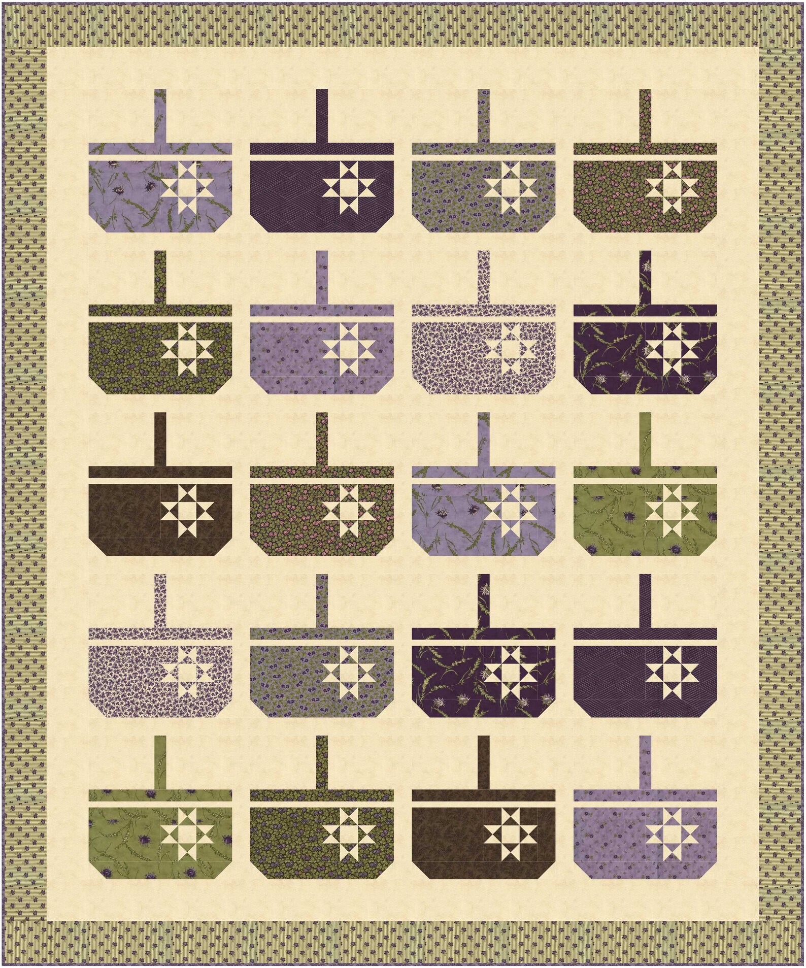 BASKETFUL OF BLESSINGS Quilt Pattern Pdf, Basket and Star Quilt, Fat ...