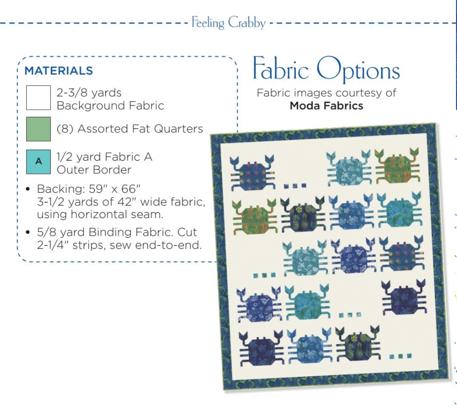 Feeling Crabby Crab Fat Quarter Friendly - Wendy Sheppard Quilt Pattern ...