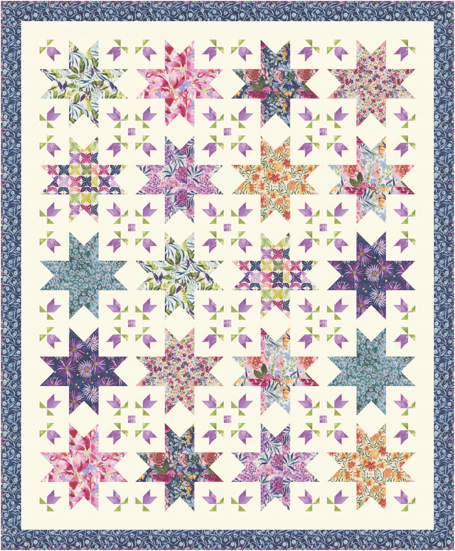 CORDELIA - Flower and Star Quilt Pattern PDF by Wendy Sheppard - FQ ...