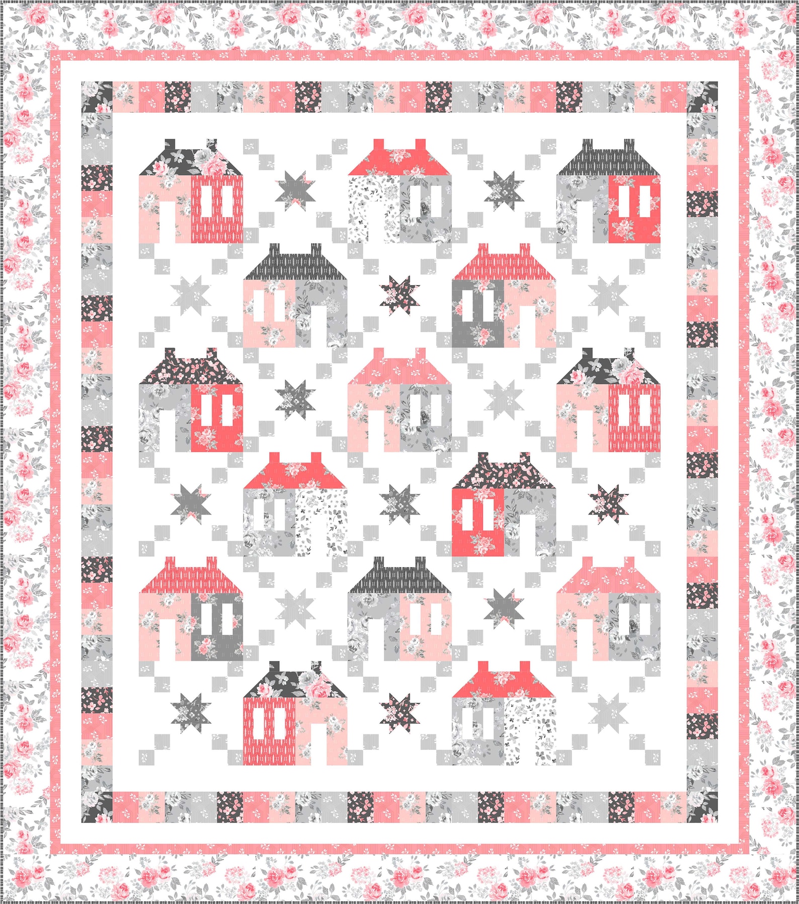 Maisons De Patchwork Quilt Digital Pattern PDF Download (house and Star Quilt) - Etsy